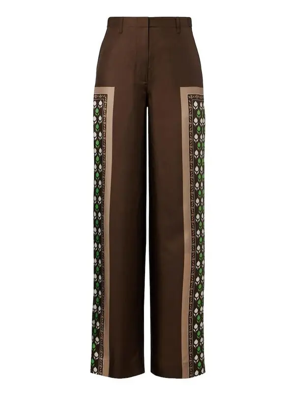 Tory Burch Printed Silk Twill Palazzo Pants - Brown