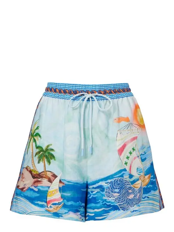ALEMAIS Printed Linen Shorts - Blue