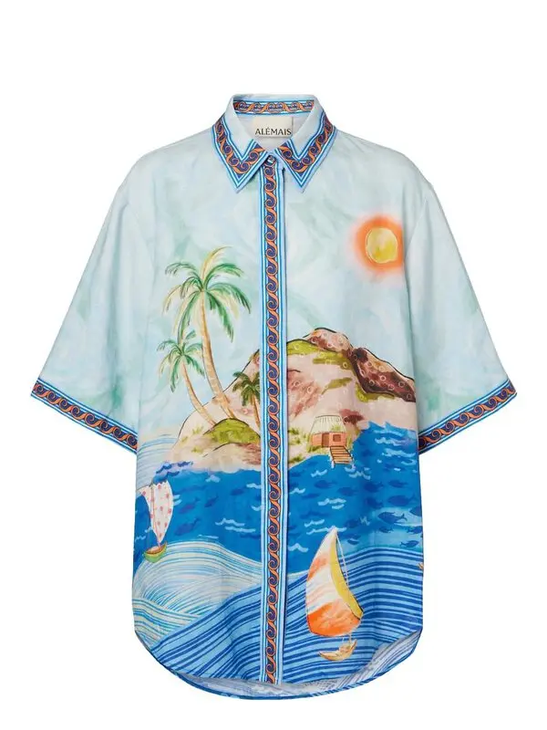 ALEMAIS Printed Linen Shirt - Blue