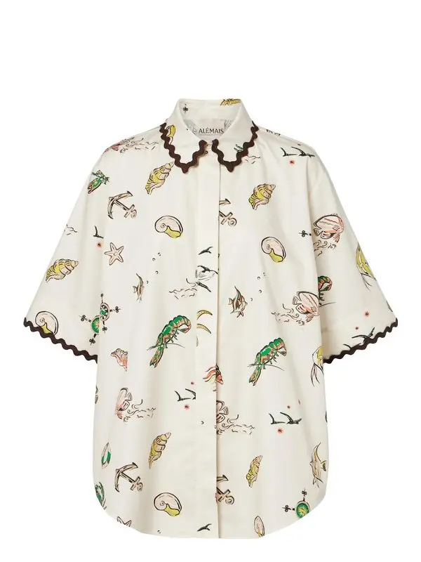 ALEMAIS Alémais Printed Oversized Cotton Shirt - Beige