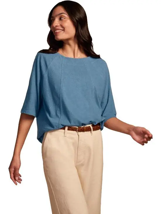 CELTIC & CO. Linen Blend Short Sleeve Swing Top - Smoke Grey