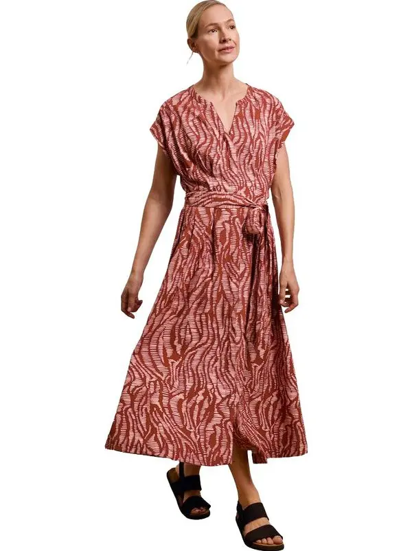 CELTIC & CO. Tie Waist Relaxed V-neck Midi Dress - Pink Wavy Animal