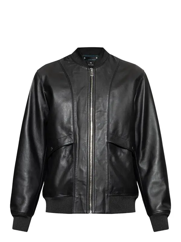 Paul Smith Leather Bomber Jacket - Navy Blue