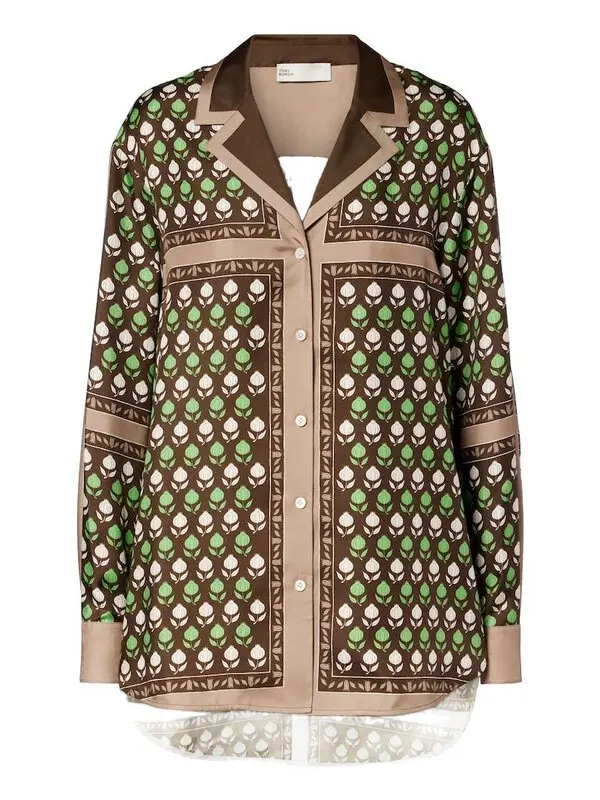 Tory Burch Printed Silk Twill Shirt - Brown