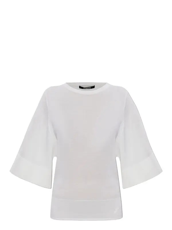 Jacquemus Wool And Silk Top With Embroidered Logo - White