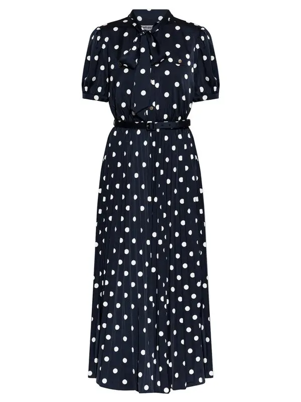 SELF-PORTRAIT Polka Dot Midi Dress - Navy Blue