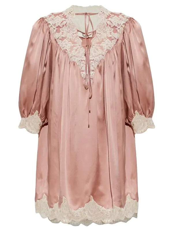 Chloé Silk Dress With Lace Inserts - Pink