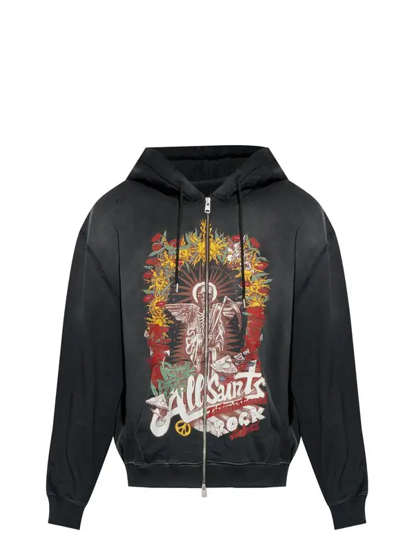 ALLSAINTS Roque Hoodie With Skeleton Print - Black