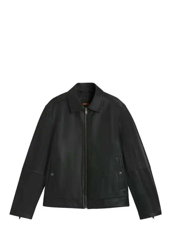 BOSS Zipped Leather Jacket - Black
