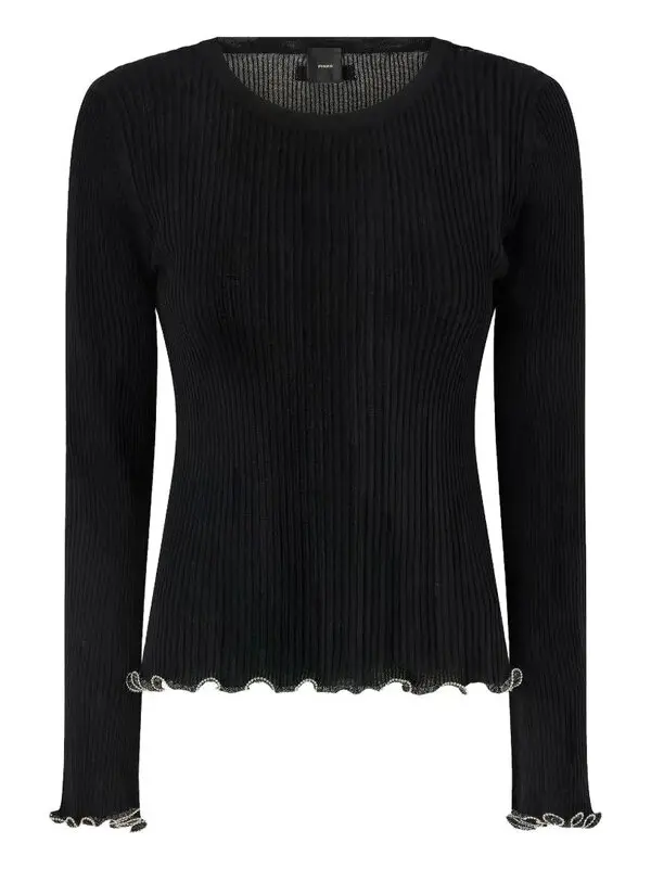 Pinko Nebbia Ruffled Rib Top - Black