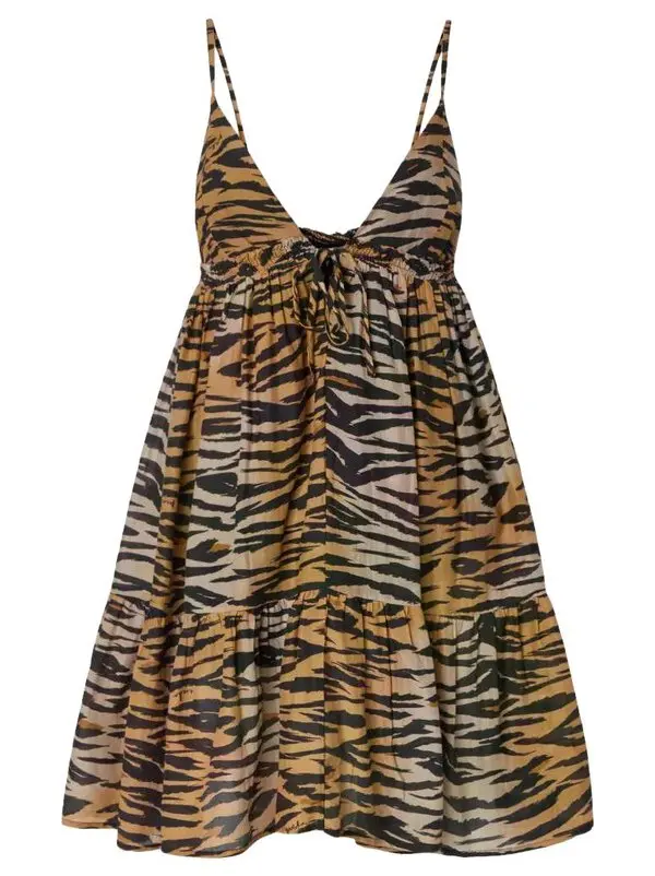 Pinko Tiger-print Tiered Dress - Neutrals