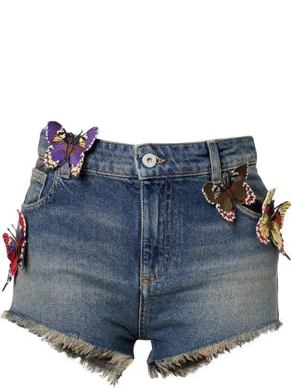 Blumarine Embroidered Denim Shorts - Blue