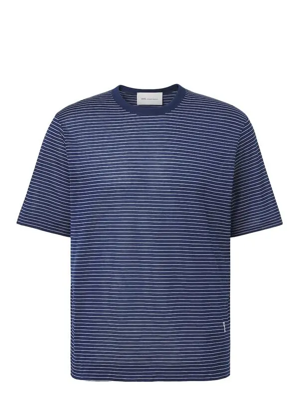 Ami Striped Cotton Jersey T-shirt - Blue