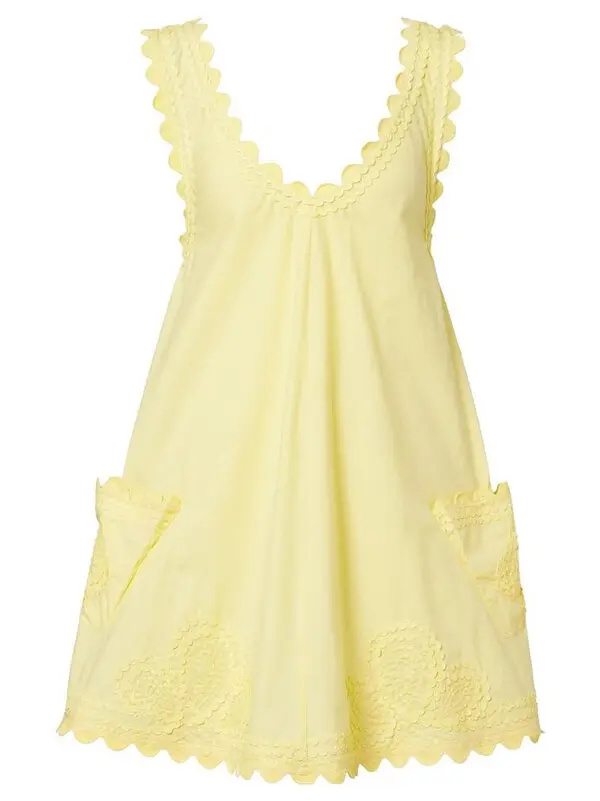 JULIET DUNN Embroidered Cotton Poplin Mini Dress - Yellow