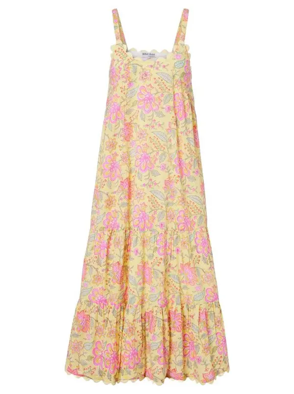 JULIET DUNN Floral Scalloped Cotton Midi Dress - Yellow