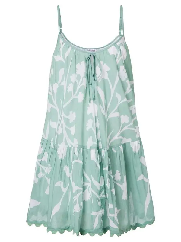 JULIET DUNN Floral Scalloped Cotton Minidress - Green