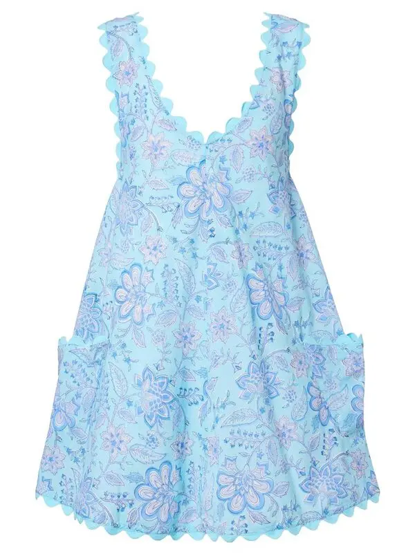 JULIET DUNN Floral Scalloped Cotton Minidress - Blue