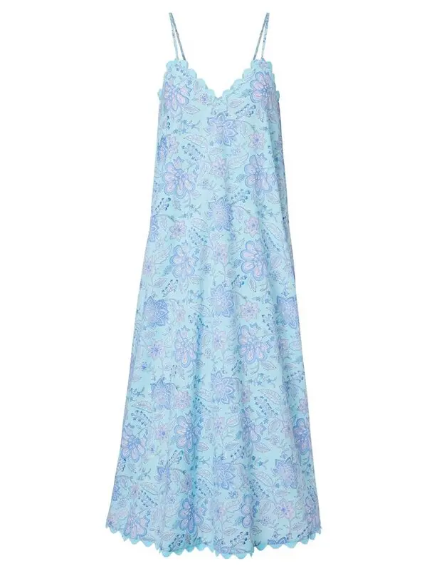 JULIET DUNN Floral Scalloped Cotton Midi Dress - Blue