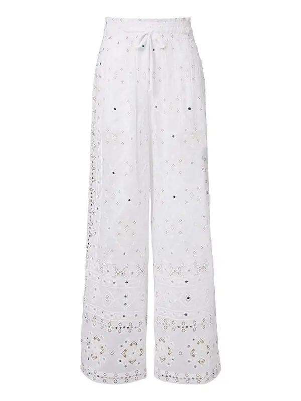 JULIET DUNN Embellished Cotton Wide-leg Pants - White