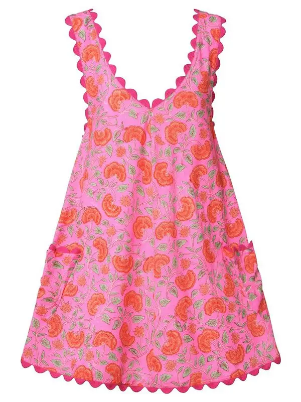 JULIET DUNN Floral Scalloped Cotton Minidress - Pink