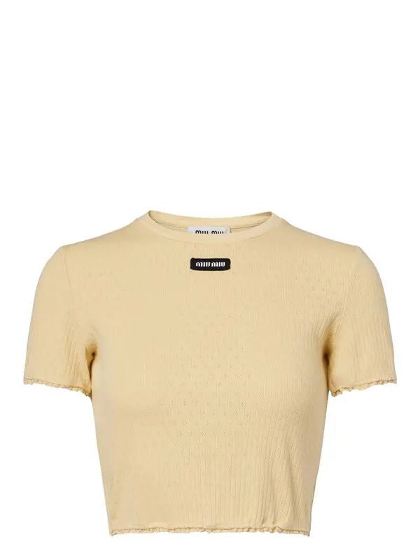 Miu Miu Lace-trimmed Pointelle Cotton Crop Top - Yellow