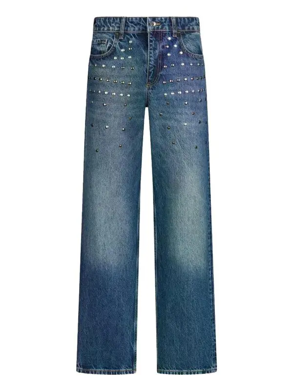 Liu Jo Fringed Studded Straight-leg Jeans - Blue