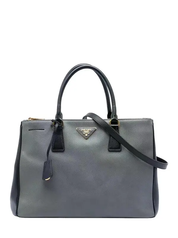 Prada Saffiano Lux Galleria Double Zip Satchel - Grey
