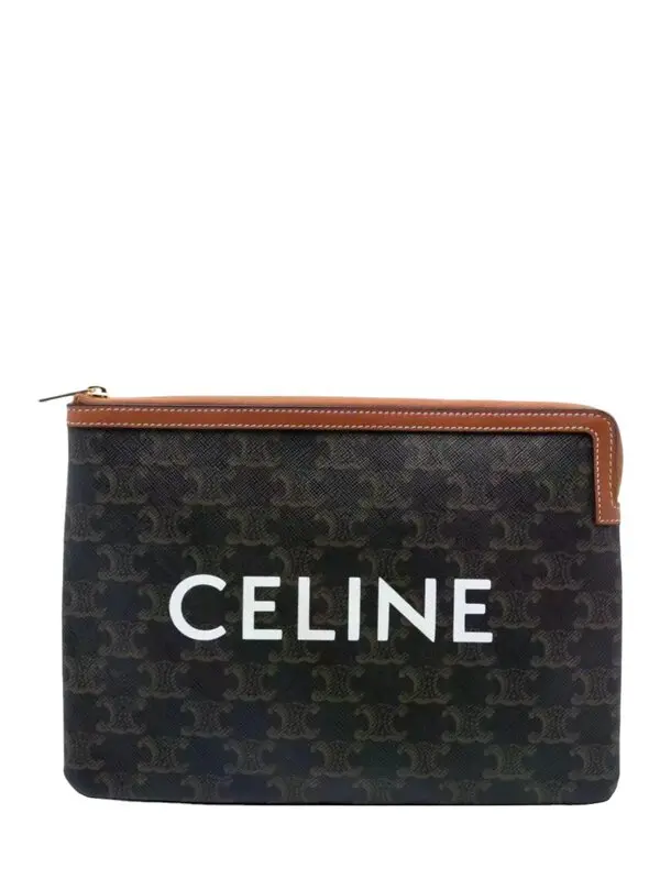 Celine 2019 Small Triomphe Coated Canvas Clutch - Brown