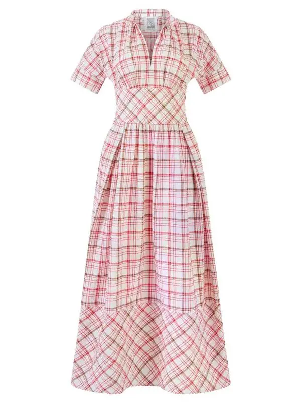 Rosie Assoulin Checked Pleated Dress - White