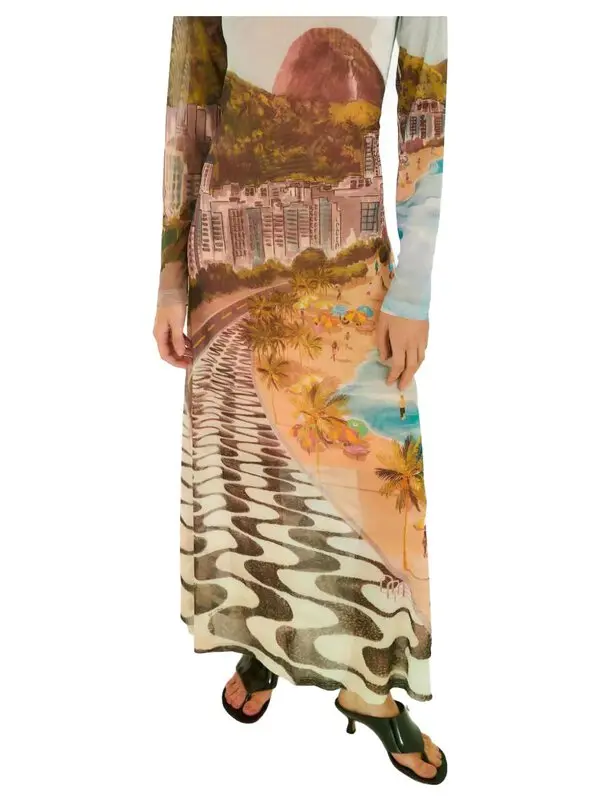 Farm Rio Long-sleeve Printed Maxi Dress - Neutrals