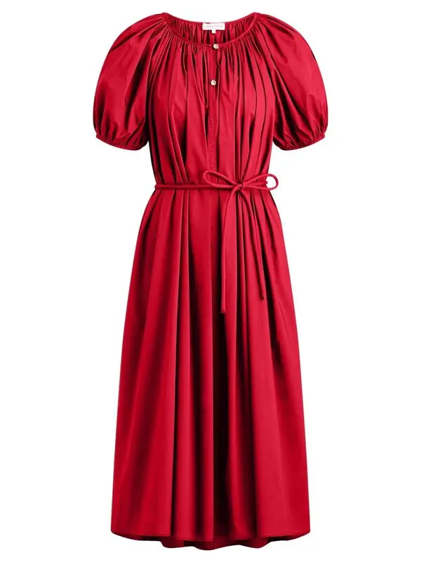 Scanlan Theodore Parachute Cotton Poppy Midi Dress - Ruby