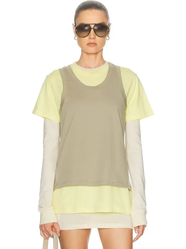 Wardrobe.NYC Layered Tunic Top - Pearl  Lemon  & Taupe