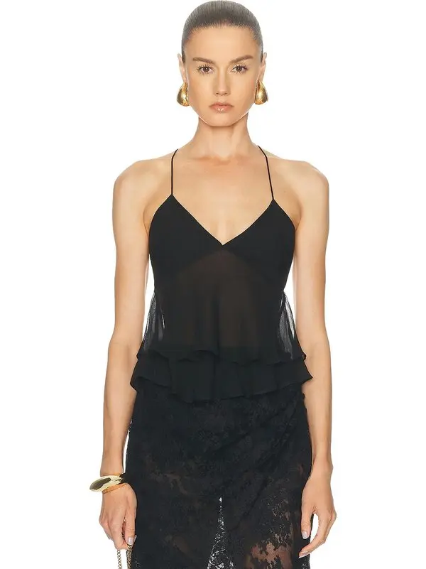 THE SEI Cut Out Ruffle Cami - Black