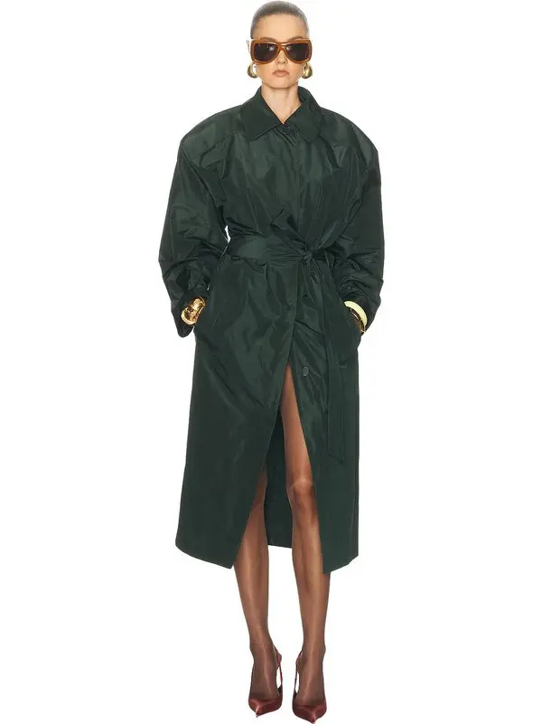 Saint Laurent Taffeta Trench - Vert Fonce