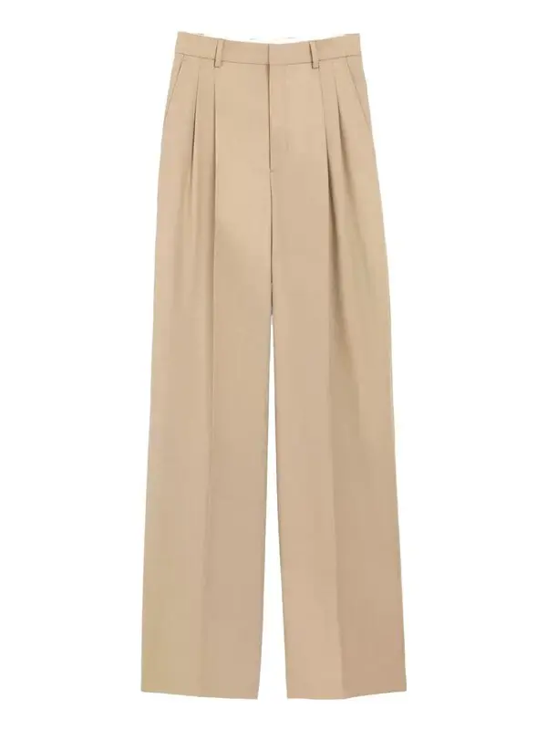 AMI Paris Wool High Waist Wide Leg Trousers With Double Pleats - Neutrals