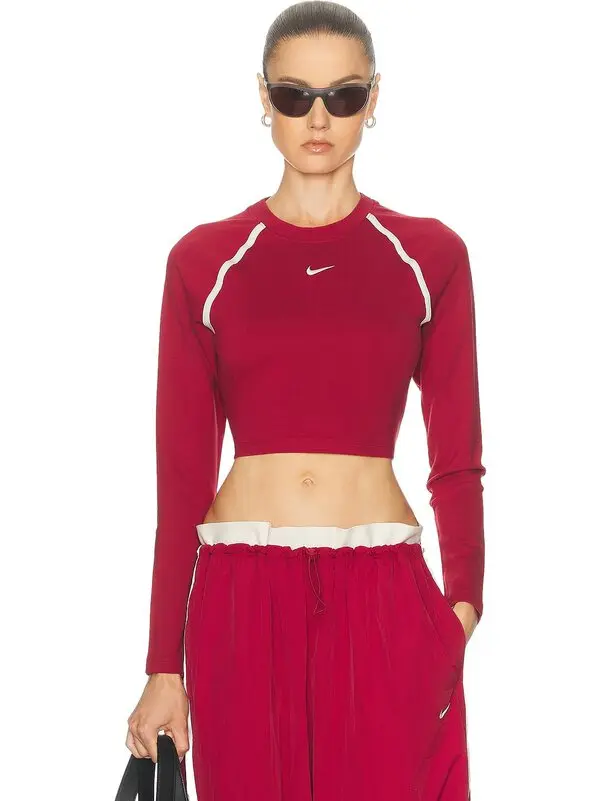 Nike Long Sleeve Bold Crop Top - Team Crimson & Chalk