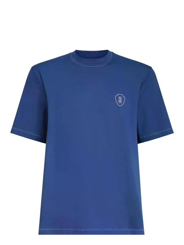 Brunello Cucinelli Comfort Nylon Crew Neck T-shirt With Logo - Blue