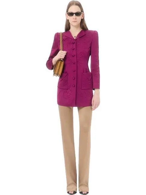 Valentino Garavani Embroidered Satin Cady Caban Coat - Purple