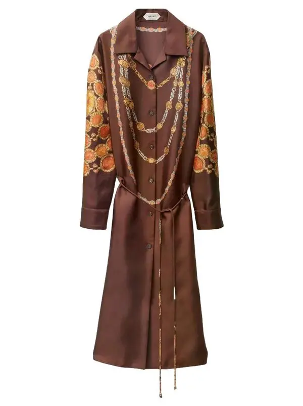 Versace Printed Silk Twill Mini Shirt Dress - Brown