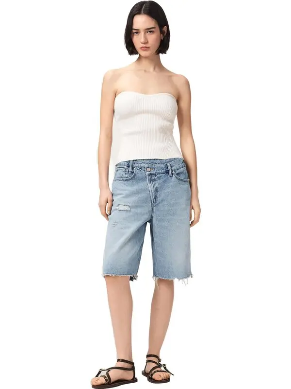 ALLSAINTS Aki Crossover Wide Leg Denim Shorts - Blue
