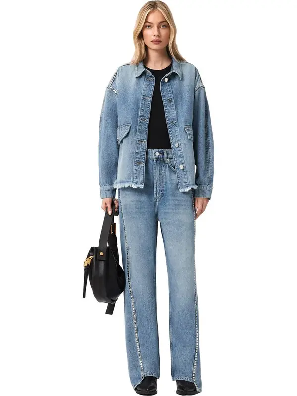 ALLSAINTS Frankie Loose Fit Stud Denim Jeans - Blue