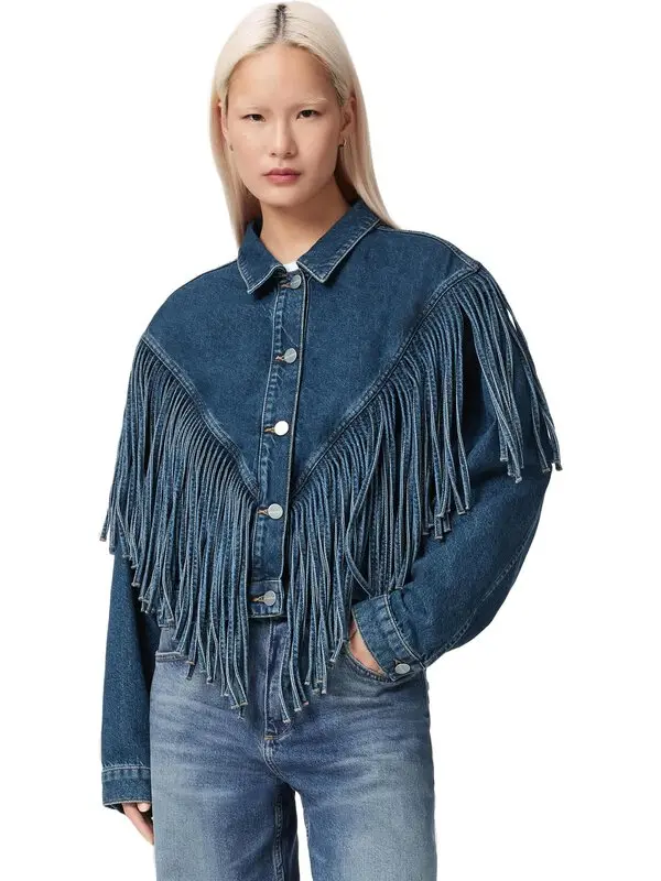 ALLSAINTS Marlene Westen Tassel Denim Jacket - Dark Indigo