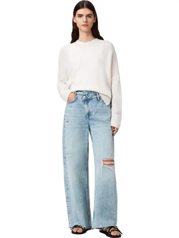 ALLSAINTS Aki Mid-rise Crossover Jeans - Destroy Light Blue