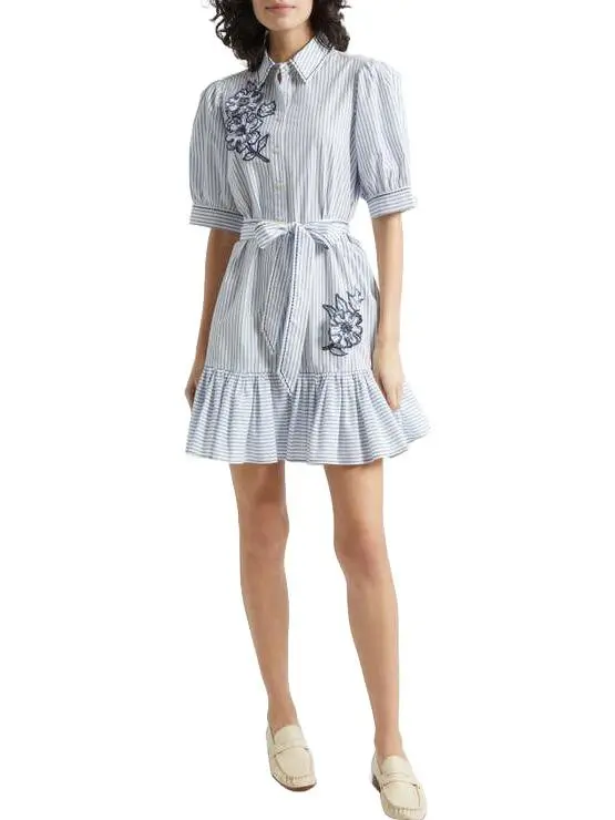 Cinq À Sept Zadie Floral Appliqué Cotton Blend Shirtdress - White Multi
