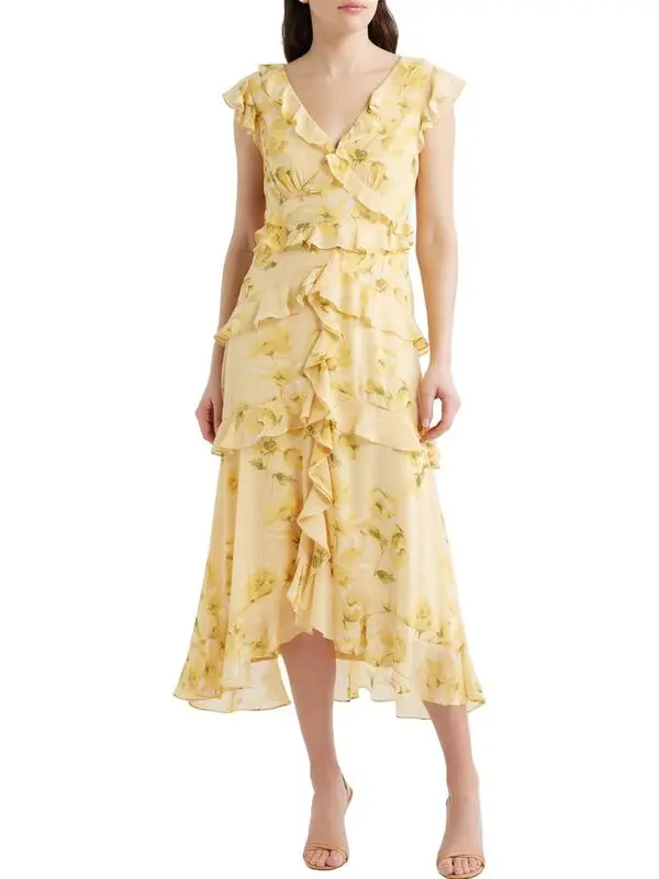 CECE DUPRAZ Printed Ruffle Midi Dress - Golden Haze