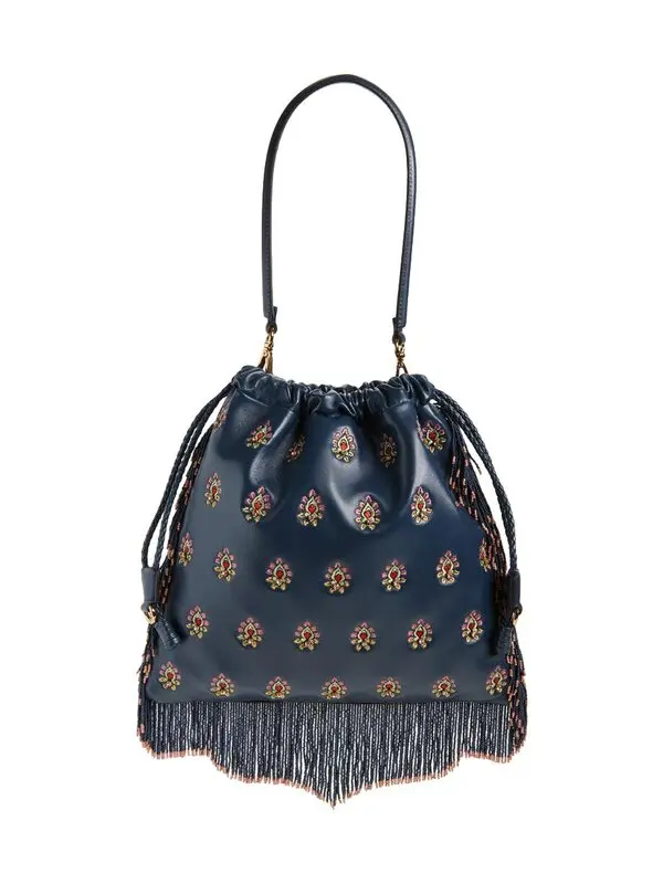 Etro Medium Kalispera Embroidered Leather Shoulder Bag - Panna
