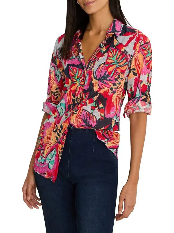 NIC+ZOE Kauai Crinkle Cotton Shirt - Red Multi