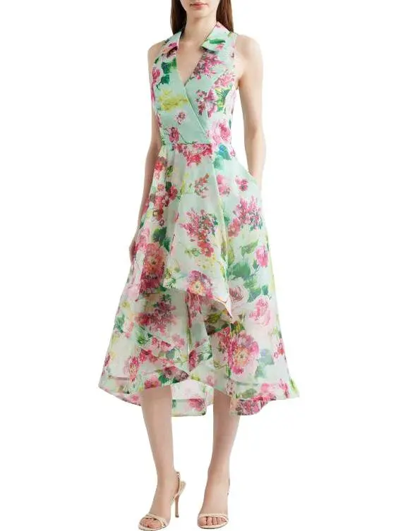 Adrianna Papell Floral High-low Cocktail Dress - Mint Multi