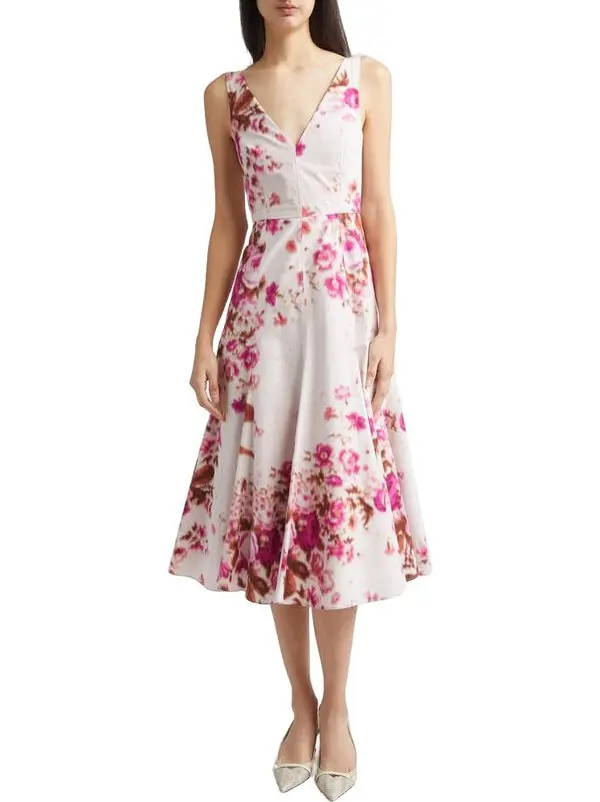 Erdem Floral Print Fit & Flare Dress - Rose Bouquet Hot Pink
