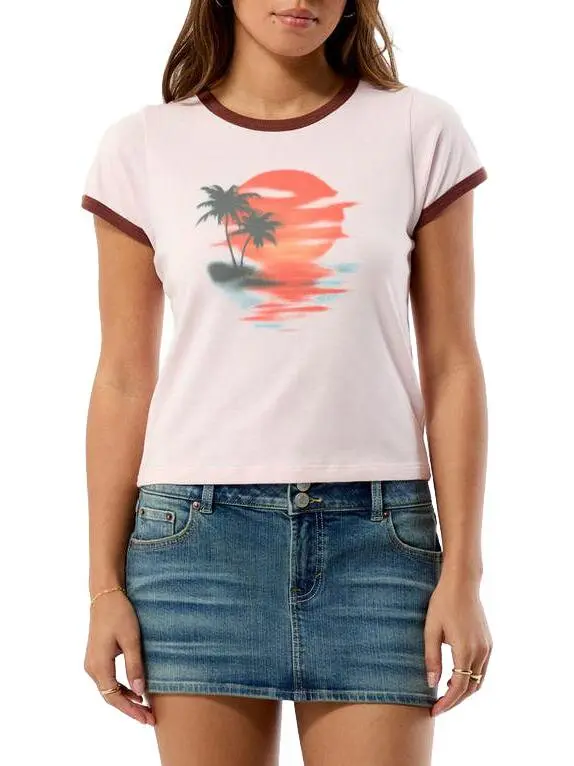 PACSUN Sunset Skimmer Ringer Graphic T-shirt - Pink